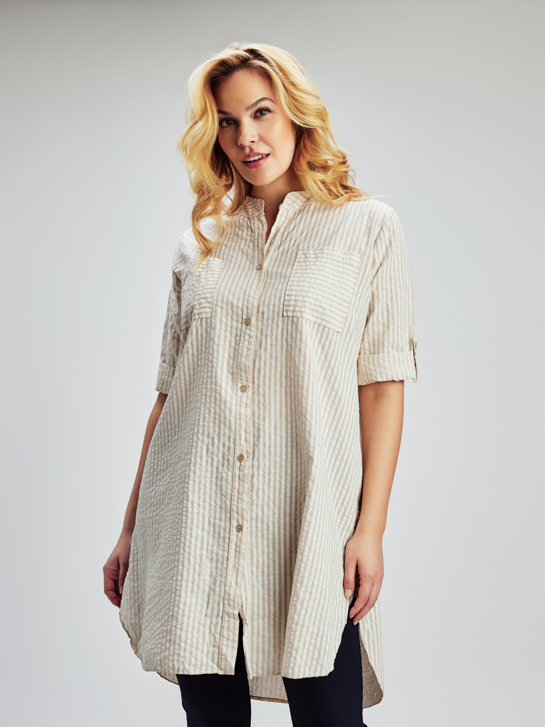 3/4-sleeve semi-fitted tunic with buttons – Marie Claire